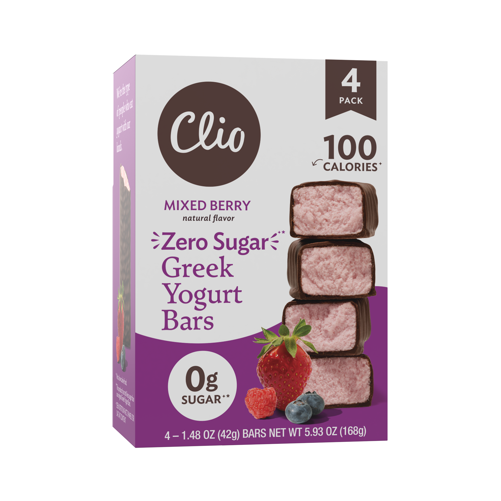 Zero Sugar Mixed Berry Greek Yogurt 4 Bar Count Clio Snacks